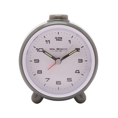 Wm.Widdop Round Alarm Clock Sweep Movement & Snooze - Grey & White