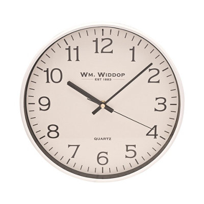 Wm Widdop Slim Line White Cased Wall Clock 30cm