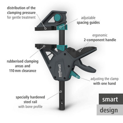 Wolfcraft PRO MAX One-Hand Clamp 450mm Heavy Duty Quick-Release ...