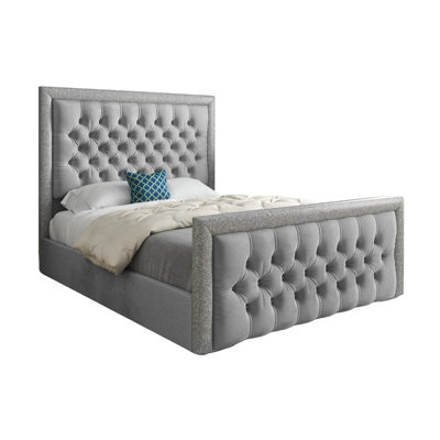 Wolston Glitter Border Grey Soft Velvet Designer Bed Frame