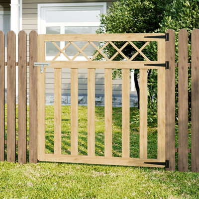 Wood Colour Outdoor Cross Top Wooden Garden Gate Pedestrian Fence Yard ...