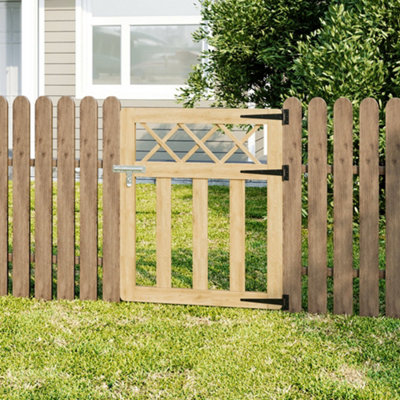 Wood Colour Outdoor Cross Top Wooden Garden Gate Pedestrian Fence Yard ...