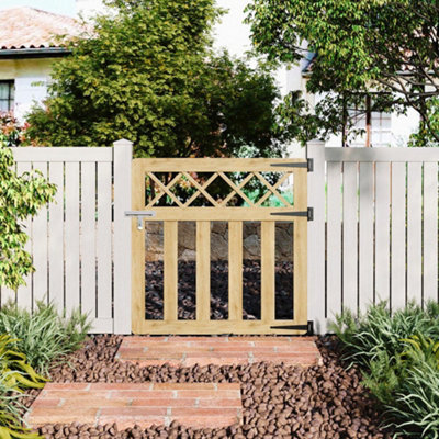 Wood Colour Outdoor Cross Top Wooden Garden Gate Pedestrian Fence Yard ...