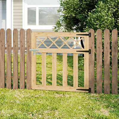Wood Colour Outdoor Cross Top Wooden Garden Gate Pedestrian Fence Yard ...