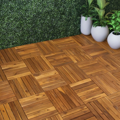 Wood Decking Tiles Pack of 6 for 0.54 m² - Waterproof Hardwood ...
