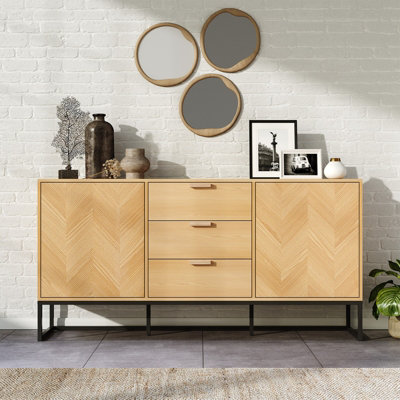 Buy Wood Effect 3 Drawer Side Storage Cabinet Accent Cabinet with Metal ...