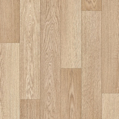 Wood Effect Light Brown Vinyl Flooring For LivingRoom, Kitchen, 2.8mm Cushion Backed Vinyl Sheet ...