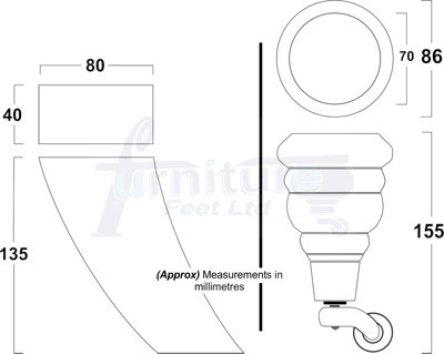 WOOD FURNITURE FEET 2x WITH CASTORS 2x CURVED BACK REPLACEMENT LEGS FOR ...