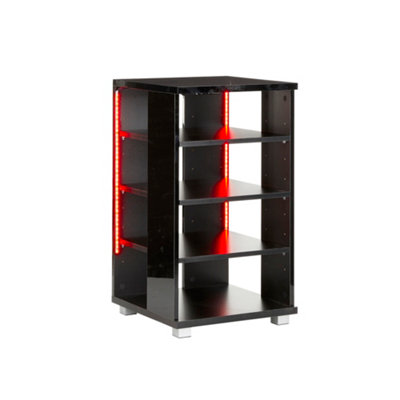 Wood Gloss Black Hi Fi AV Rack Unit Cabinet with LED Lights 50 x 50 x