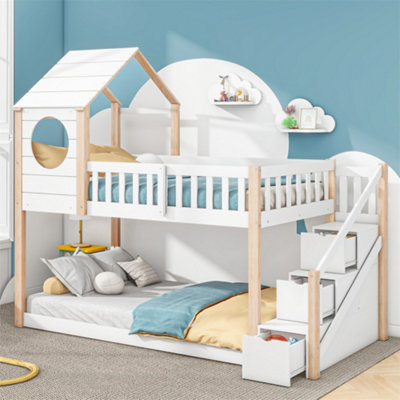Wood House Bunk Bed 90x190 cm, Cabin Bed Frame, Wooden Bunk Bed Frame ...