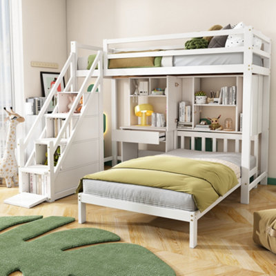 Wood House Bunk Bed,Bunk bed, Multifunctional Kid's Bed, Storage Space ...