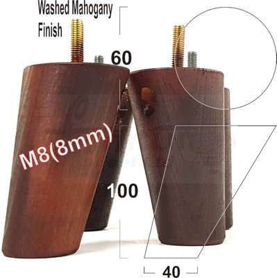Wood Legs 100mm High Mahogany Washed Set Of 4 Replacement Furniture ...