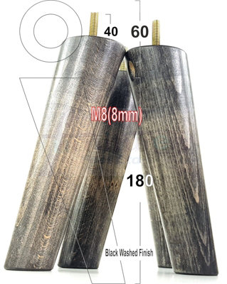 Wood Legs Black Washed 180mm High Set Of 4 Replacement Angled Furniture ...