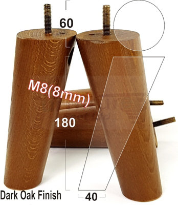 Wood Legs Dark Oak 180mm High Set Of 4 Replacement Angled Furniture ...