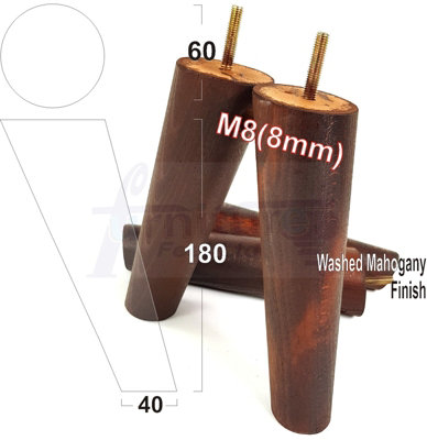 Wood Legs Mahogany Washed 180mm High Set Of 4 Replacement Angled ...