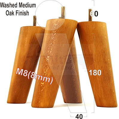 Wood Legs Medium Oak Washed 180mm High Set Of 4 Replacement Angled ...