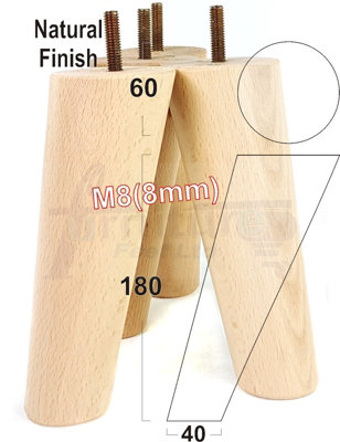 Wood Legs Natural 180mm High Set Of 4 Replacement Angled Furniture Legs ...