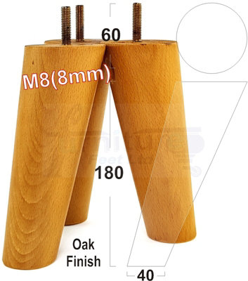 Wood Legs Oak 180mm High Set Of 4 Replacement Angled Furniture Legs Set ...