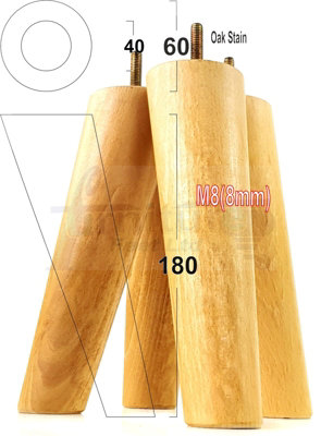 Wood Legs Oak Stain 180mm High Set Of 4 Replacement Angled Furniture ...