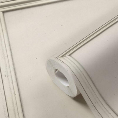 Wood Panel Effect Wallpaper AS Creation Textured Vinyl White Cream