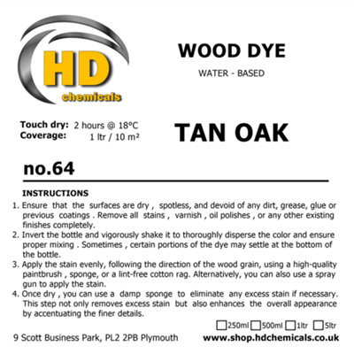 Wood Stain Dye TAN OAK, Water Based, Non Toxic, Interior Use 1ltr