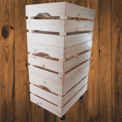 Woodeedoo 3-Tier Large Wooden Wheeled Crate Stackable Pine Storage Box ...