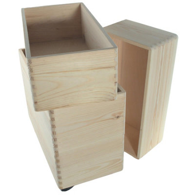 Woodeedoo 3 Tier Narrow Wooden Crate Tower on Wheels Stackable Pine ...