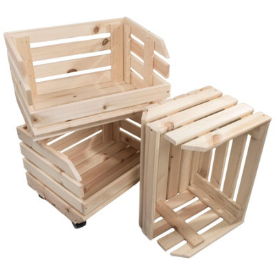 WOODEEDOO 3-TIER STACKABLE WOODEN VEGETABLE RACK STORAGE CRATE SET WITH ...