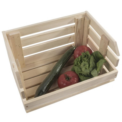 WOODEEDOO 3-TIER STACKABLE WOODEN VEGETABLE RACK STORAGE CRATE SET WITH ...