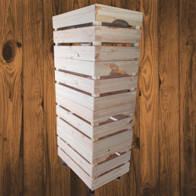 Woodeedoo 4-Tier Large Wooden Crate with Wheels Stackable Pine Storage ...