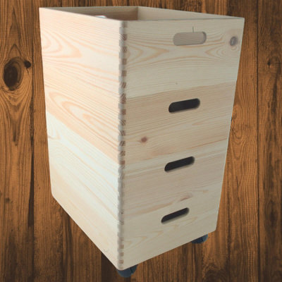 Woodeedoo 4 Tier Shallow Wooden Storage Box Set on Wheels Stackable ...
