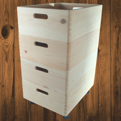 Woodeedoo 4 Tier Shallow Wooden Storage Box Set on Wheels Stackable ...