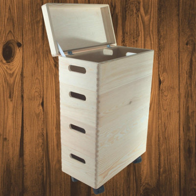 Woodeedoo 4 Tier Wooden Storage Tower Lid Wheels Handles Slim Tall ...