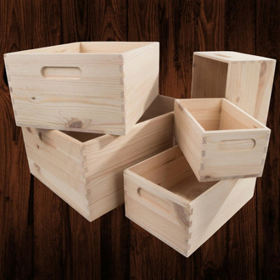 Woodeedoo 5 Piece Nesting Wooden Crate Set with Carry Handles for Craft ...