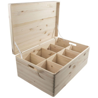 Woodeedoo Extra Large Deep Wooden Storage Box with Lid Handles and ...