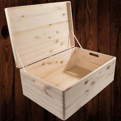 Woodeedoo Extra Large Pinewood Storage Box with Lid and Handles for Toys Keepsakes Home Office ...