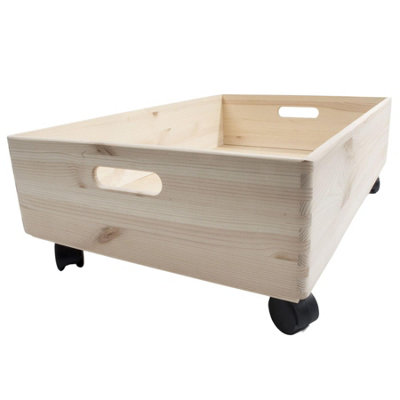 Woodeedoo Extra Large Shallow Open Top Wooden Storage Box with Wheels ...