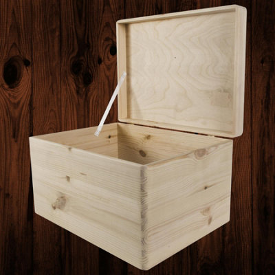 Woodeedoo Large Deep Wooden Storage Box Treasure Chest Trunk with ...