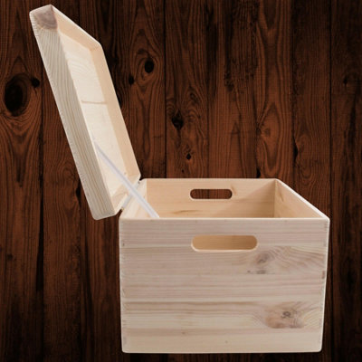 Woodeedoo Large Deep Wooden Storage Box with Solid Pine Hinged Lid ...