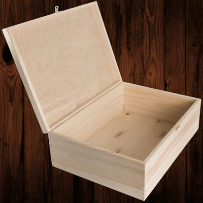 Woodeedoo Large Rectangular Wooden Storage Box with Hinged Lid and ...