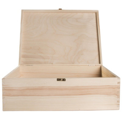Woodeedoo Large Rectangular Wooden Storage Box with Hinged Lid and ...