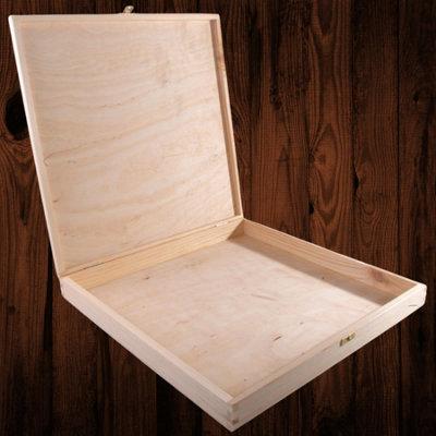 Woodeedoo Large Shallow Square Wooden Box with Lid & Clasp Slim Case ...