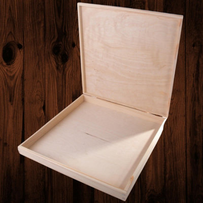 Woodeedoo Large Shallow Square Wooden Box with Lid Slim Case Holder for ...