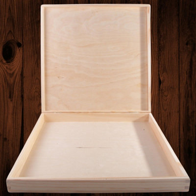 Woodeedoo Large Shallow Square Wooden Box with Lid Slim Case Holder for ...