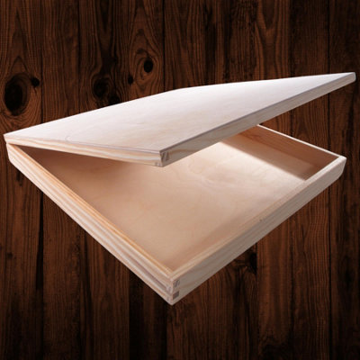 Woodeedoo Large Shallow Square Wooden Box with Lid Slim Case Holder for ...
