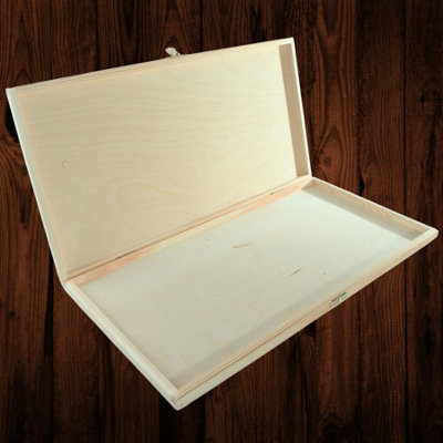 Woodeedoo Large Shallow Wooden Storage Box with Hinged Lid Clasp ...
