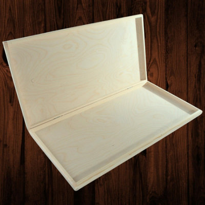 Woodeedoo Large Shallow Wooden Storage Box with Hinged Lid Documents ...