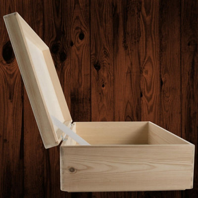 Woodeedoo Large Shallow Wooden Storage Box with Hinged Lid for ...