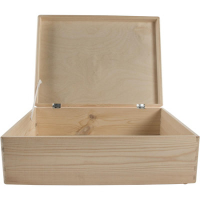 Woodeedoo Large Shallow Wooden Storage Box with Hinged Lid for ...