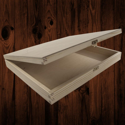 Woodeedoo Large Shallow Wooden Storage Box with Lid & Clasp Holder Case ...